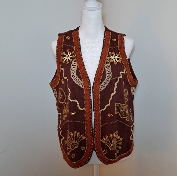 Carole Little | Jackets & Coats | Vintage Beaded Crochet Brown Burgundy ...